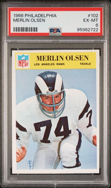 Graded 1966 Philadelphia Merlin Olsen #102 Football Card PSA 6 EX-MT ...